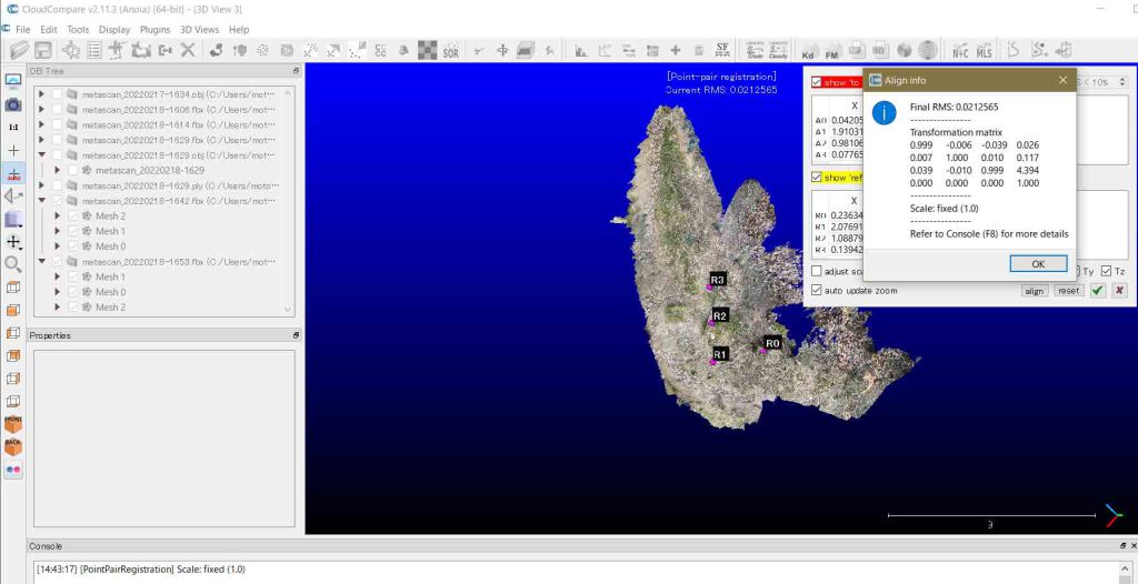 二つの3Dスキャンマップを繋ぐ merging two clouds using “align” command on ...